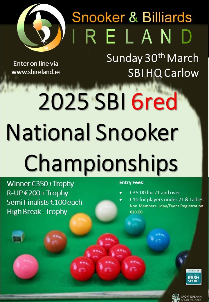 2025 National 6 Red Championship Draw - Snooker & Billiards Ireland